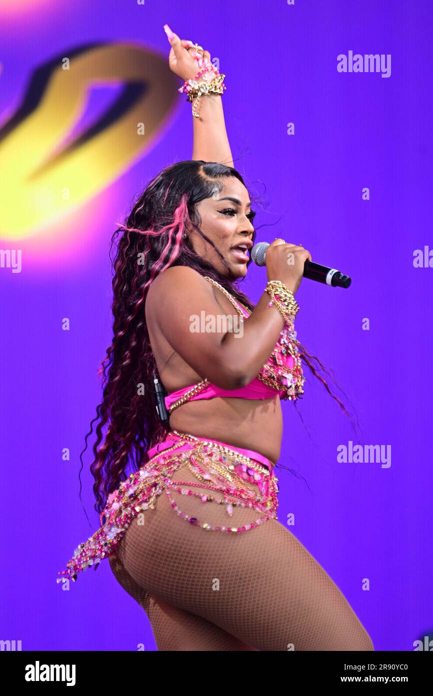 Somerset, UK. 23 June 2023. Stefflon Don performing on the Other stage, at the Glastonbury ...