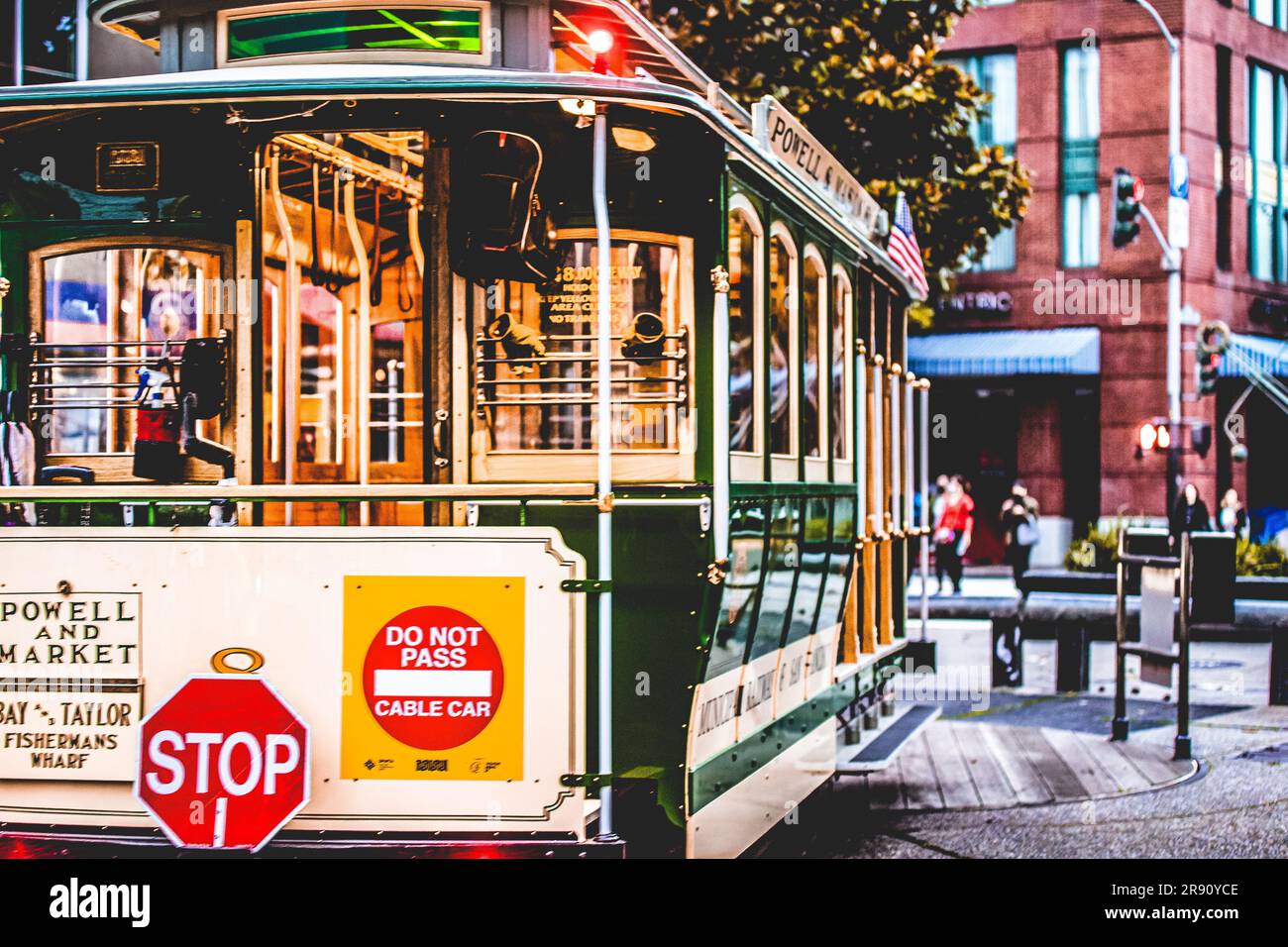 Beautiful and typical historic traditional cable car of the Californian ...