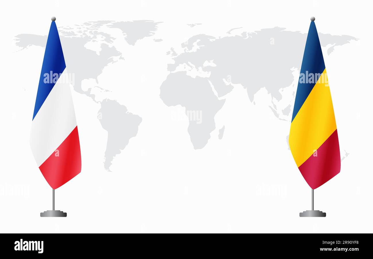 France and Chad flags for official meeting against background of world ...