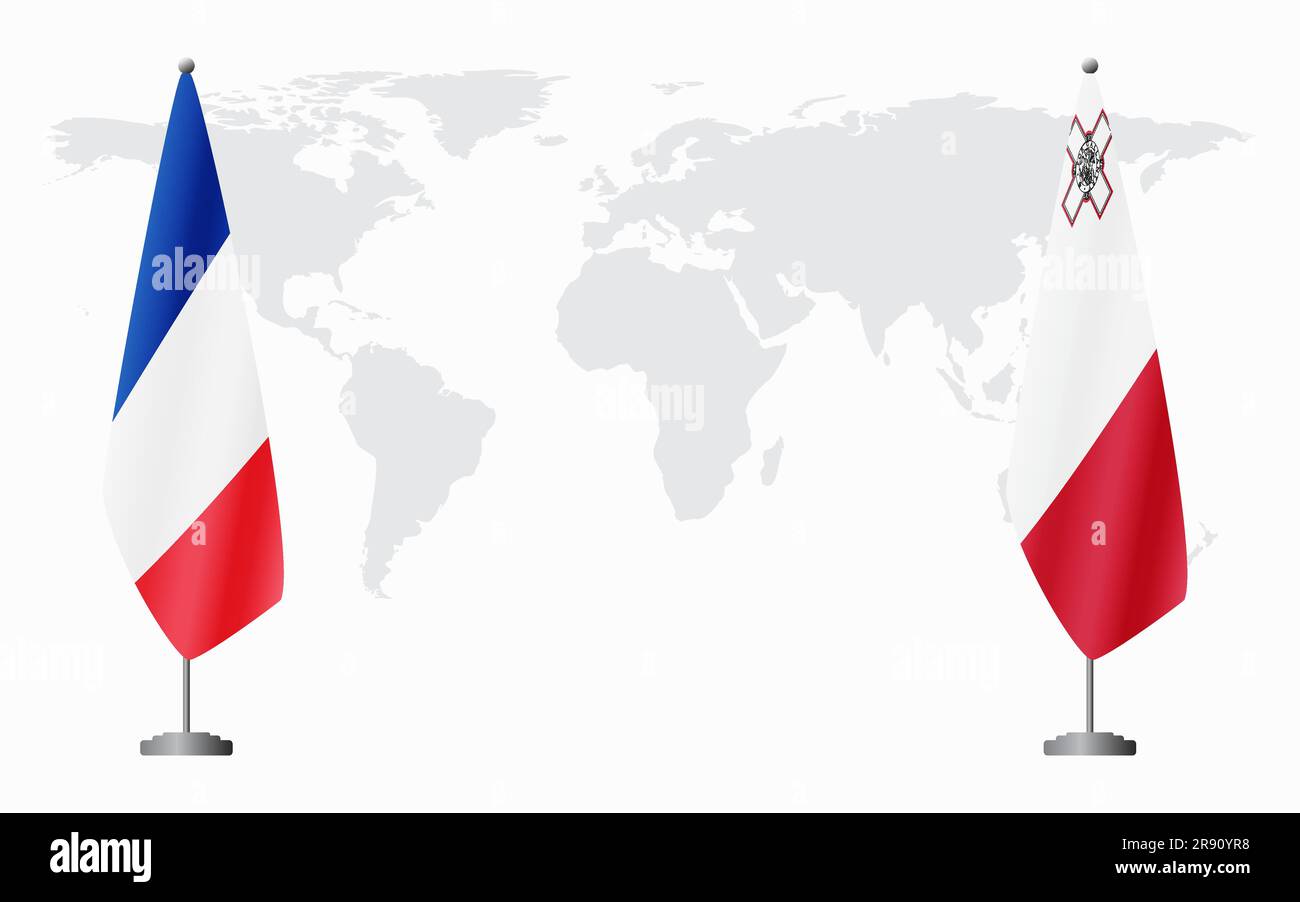 France and Malta flags for official meeting against background of world ...