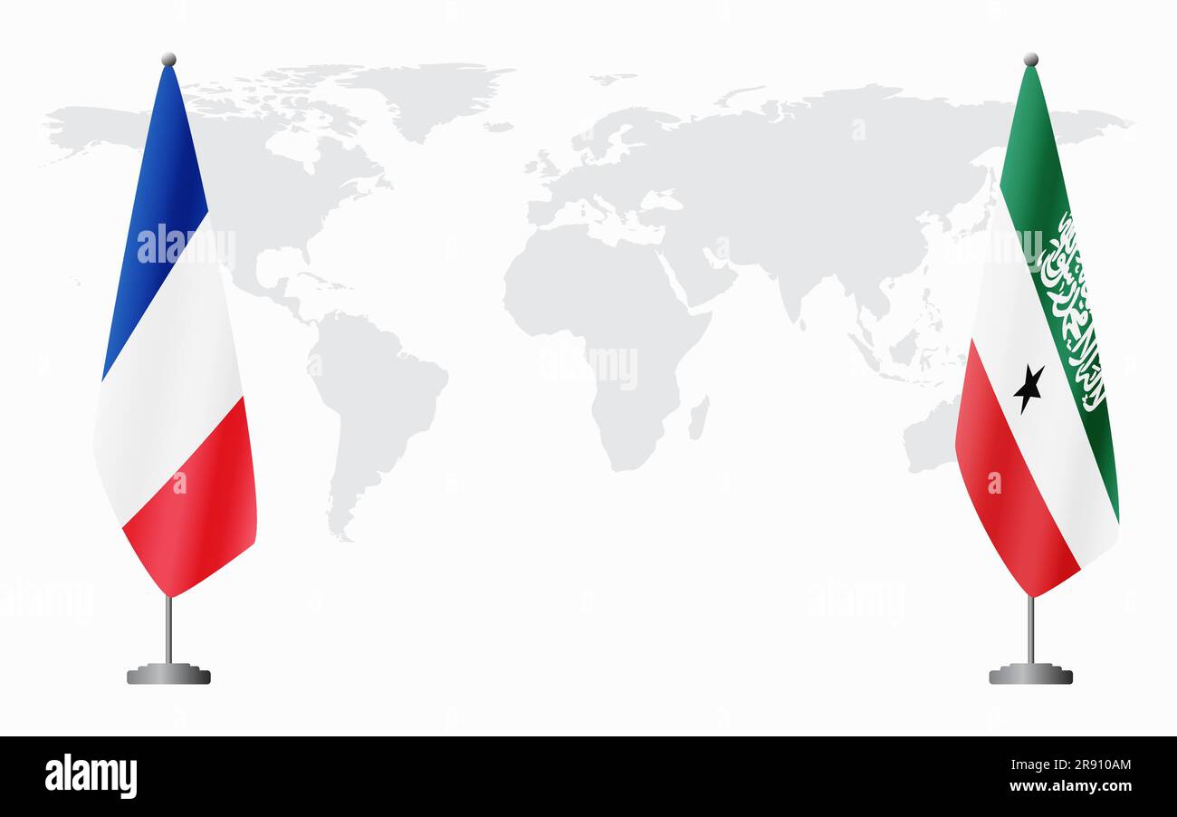 France and Somaliland flags for official meeting against background of ...