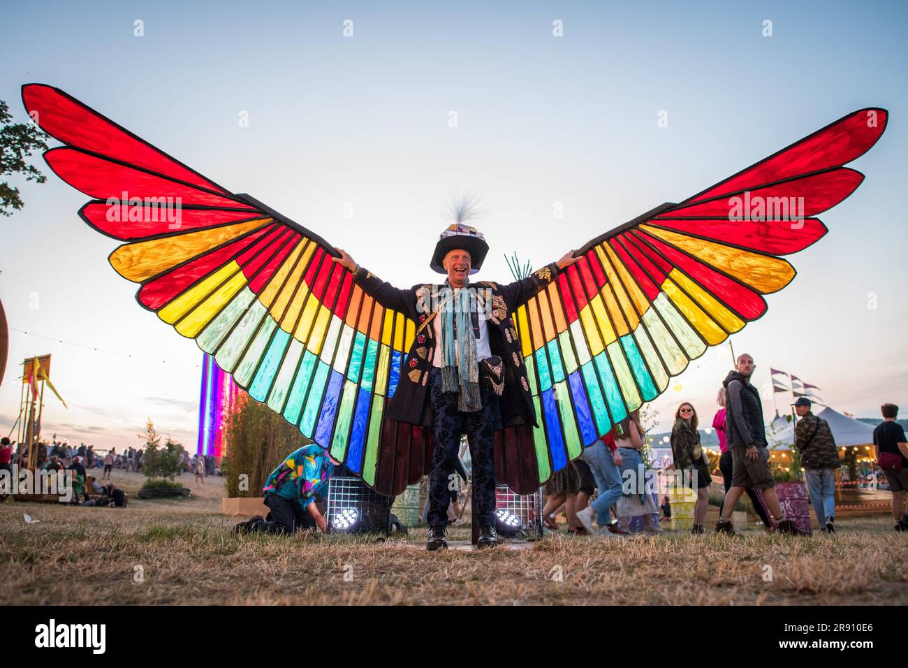 Somerset, UK. 23 June 2023. Warm weather at the Glastonbury Festival at ...