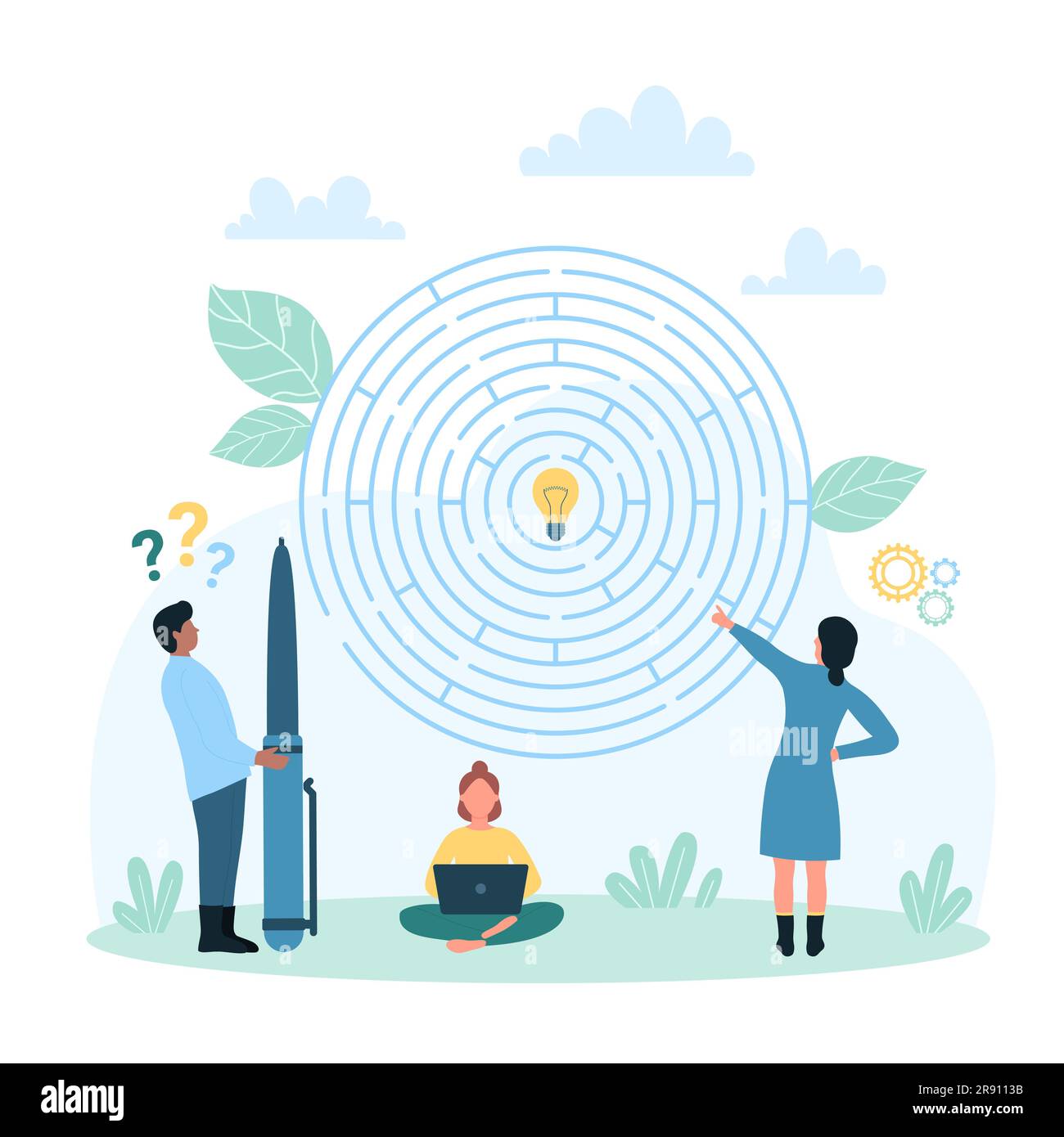 Logic quest, business challenge vector illustration. Cartoon tiny ...
