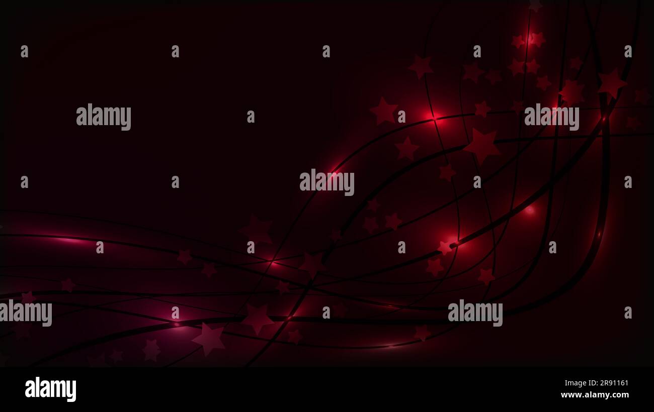 Abstract space red background with luminous wavy lines and light flares ...