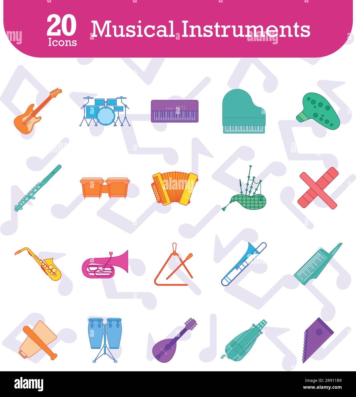 Set of colored musical instruments icons Vector Stock Vector Image ...