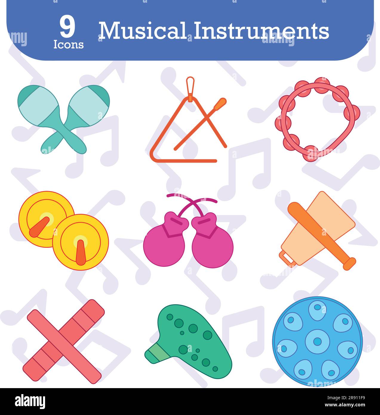 Set of colored musical instruments icons Vector Stock Vector Image ...