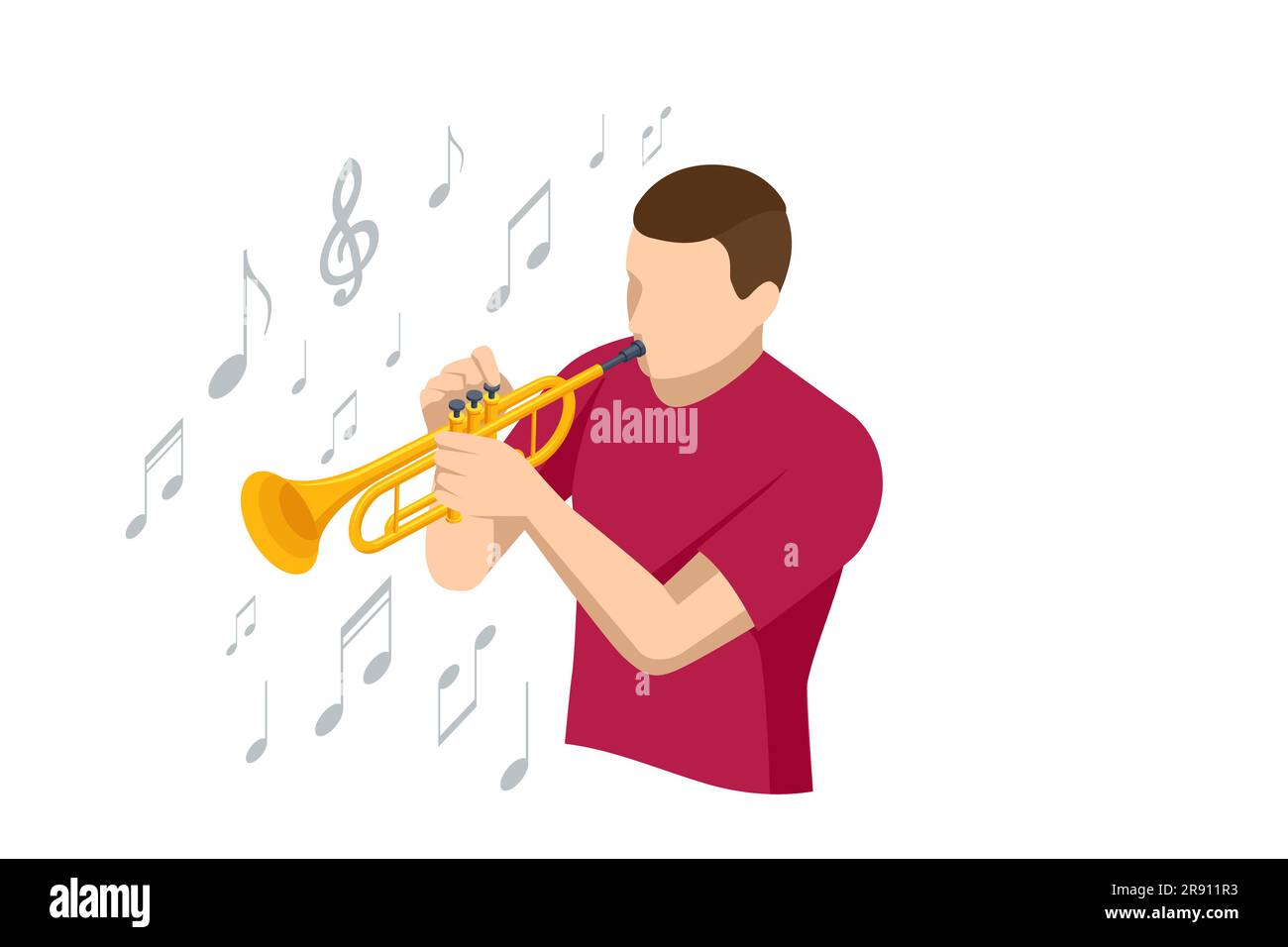 Isometric man playing his Trumpet. Musical instrument trumpet Stock ...