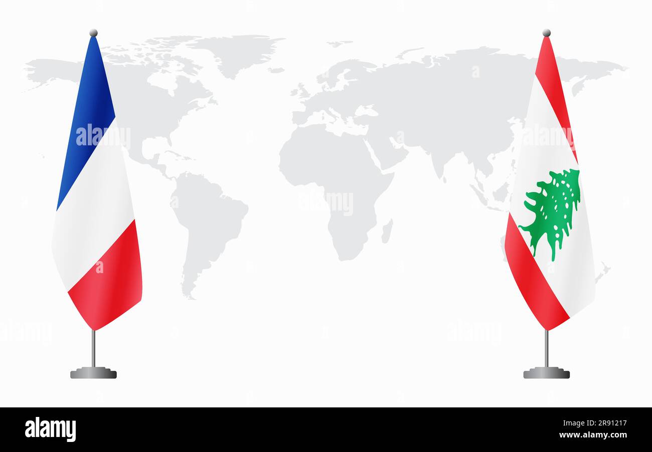 France and Lebanon flags for official meeting against background of ...