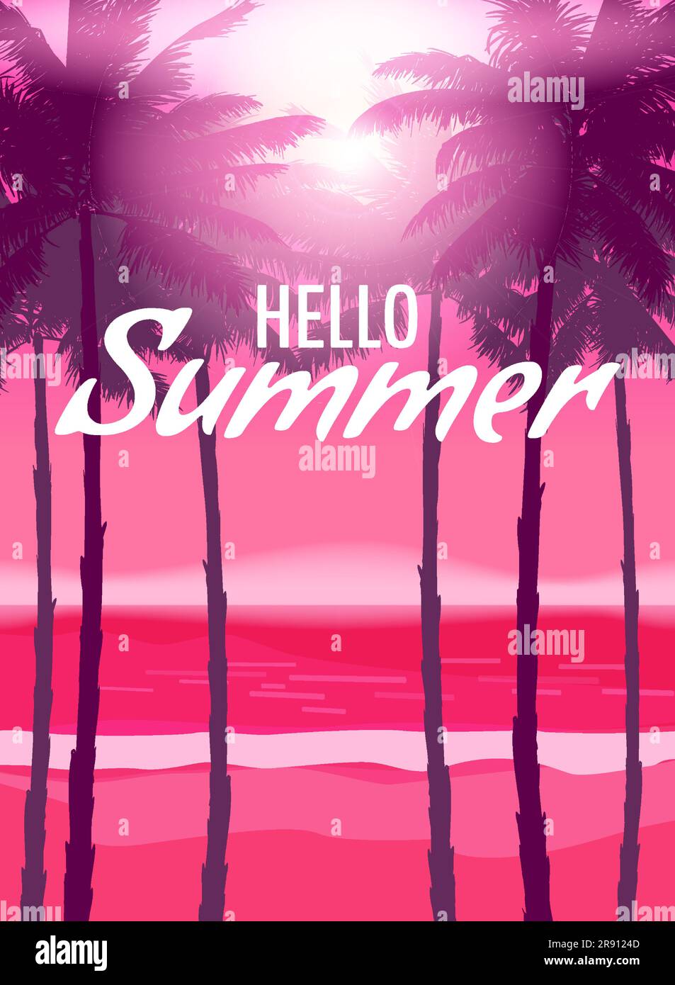 Hello Summer party background with palms, design template, flyer ...