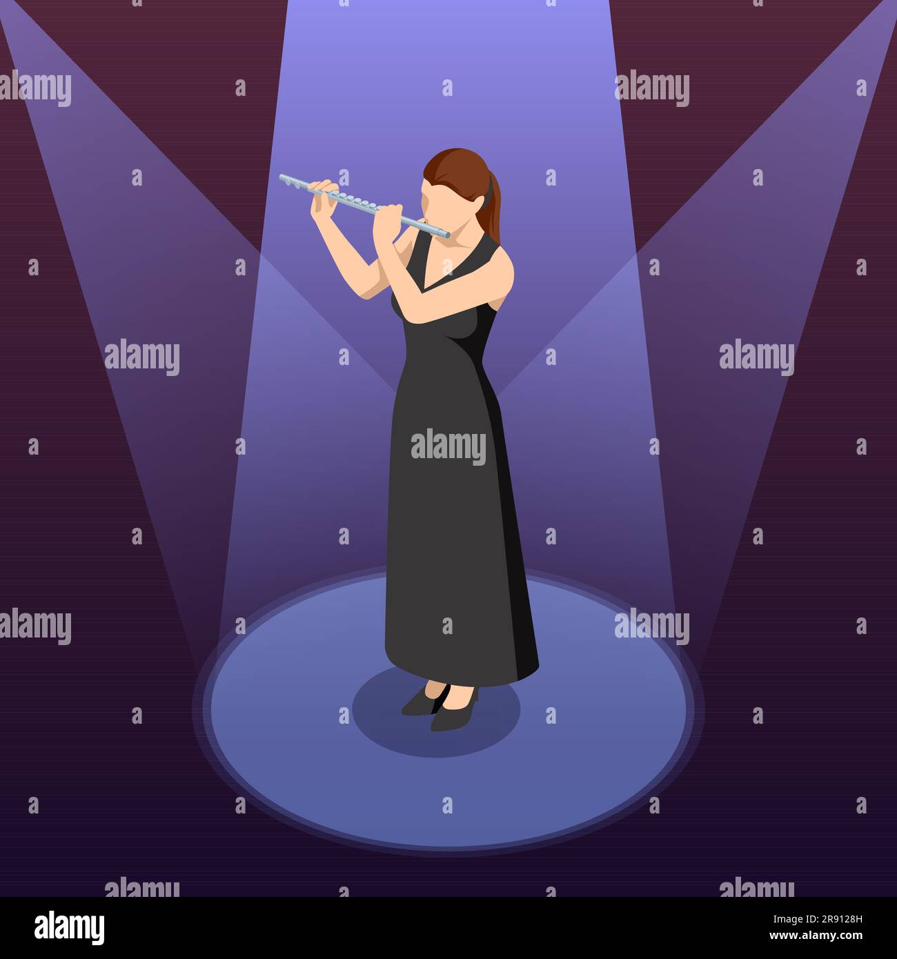 Isometric Woman plays the flute. Flute woodwind orchestral instrument ...