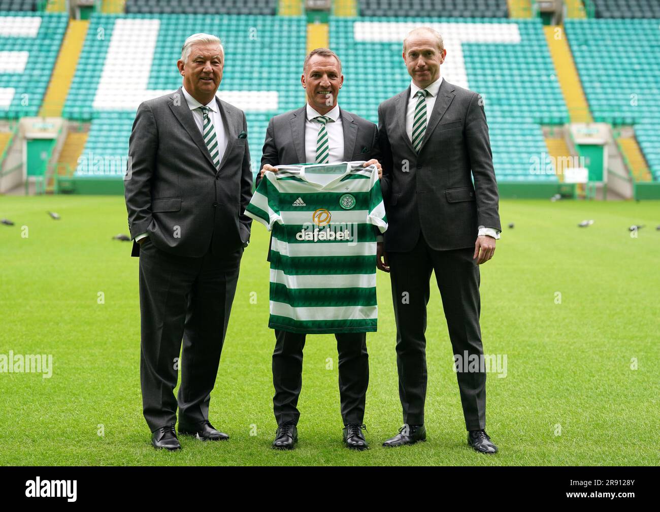 Newly re-appointed Celtic manager Brendan Rodgers (centre), Chief ...