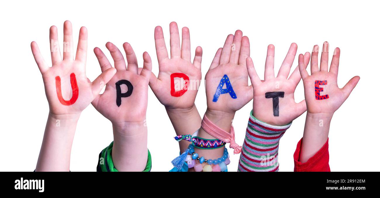 Children Hands Building Colorful English Word Update. Isolated White ...