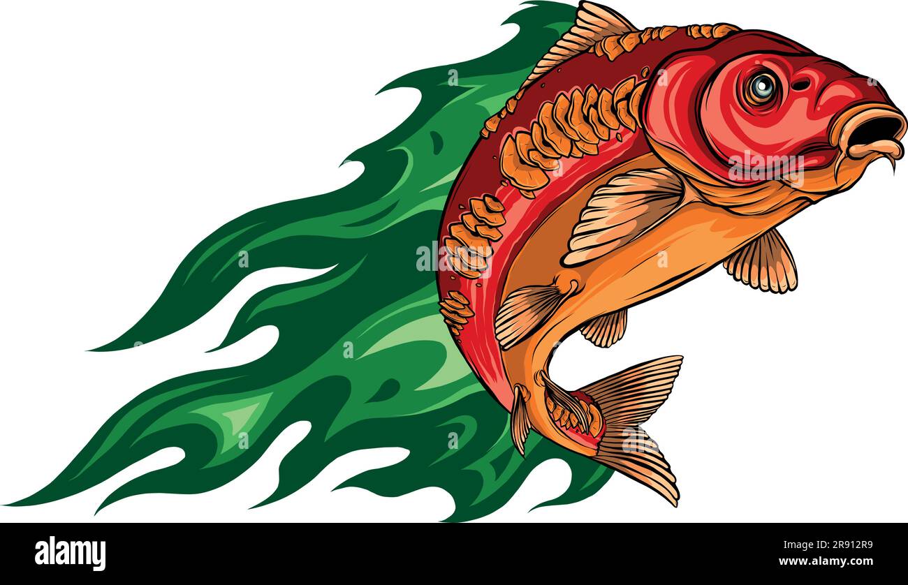 vector illustration of carp Fish with flames Stock Vector Image & Art ...