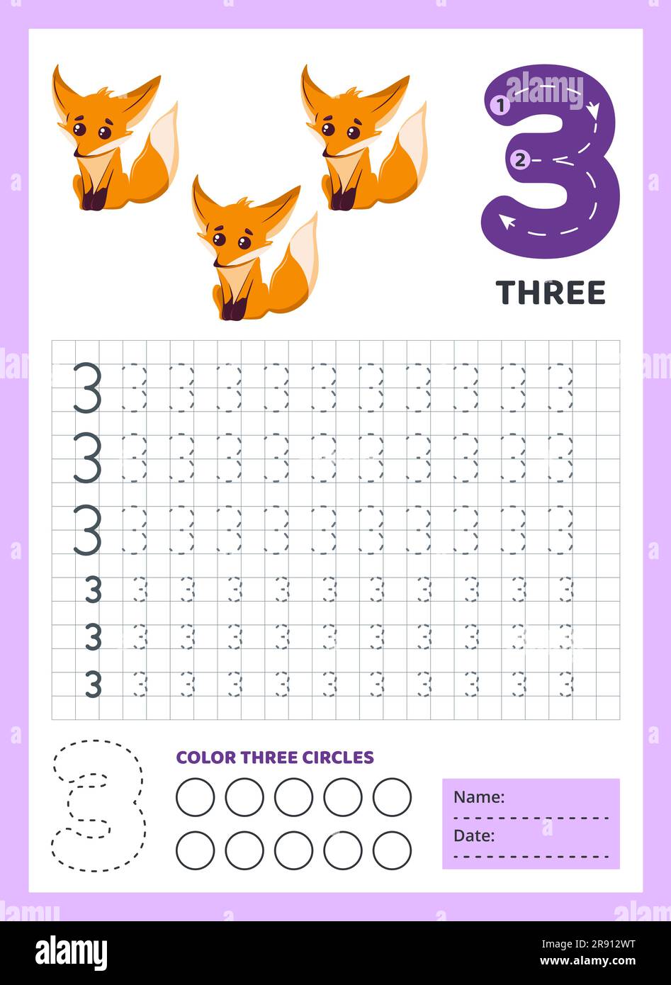 Numbers tracing worksheet for kids. Graphic task Stock Vector Image ...