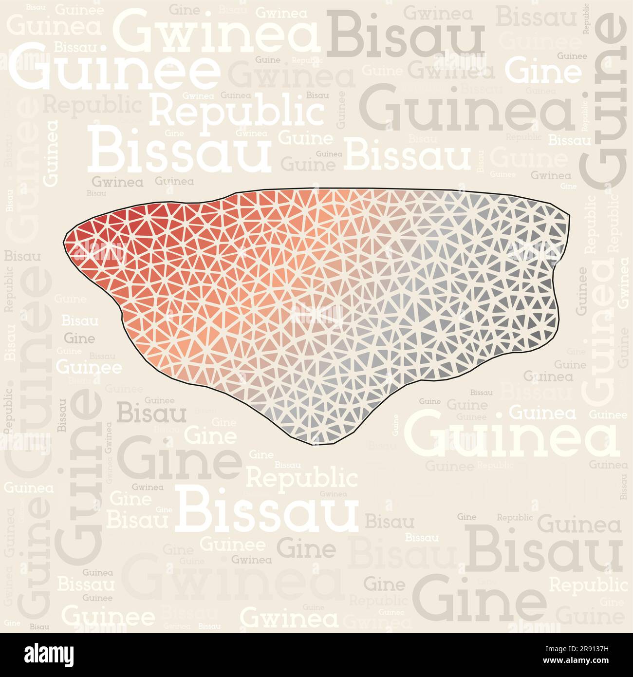 Guinea Bissau map design. Country names in different languages and map ...