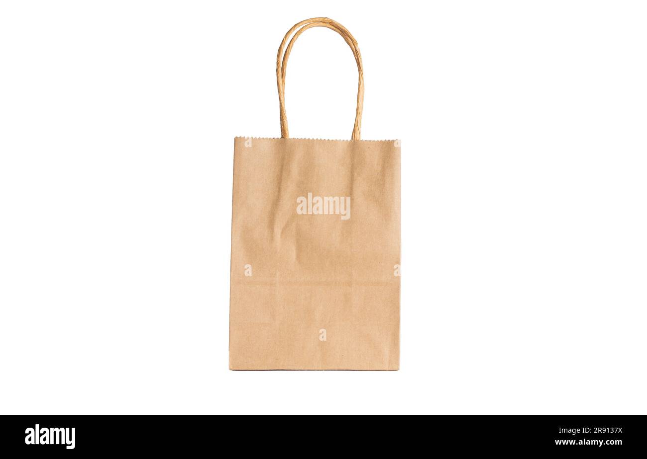 Paper bag with paper handles front side on a white background Stock ...