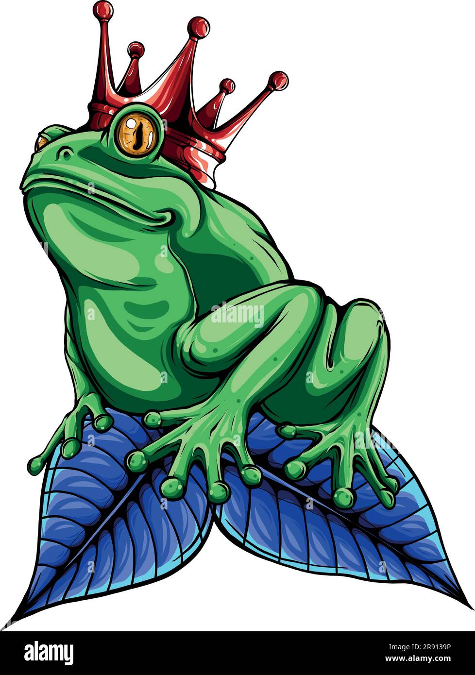 Decorative isolated frog with crown on the leaf. Vector illustration ...