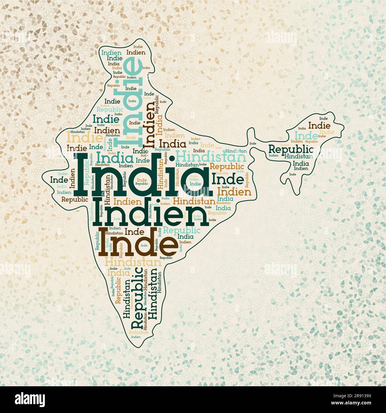 India shape whith country names word cloud in multiple languages. India ...