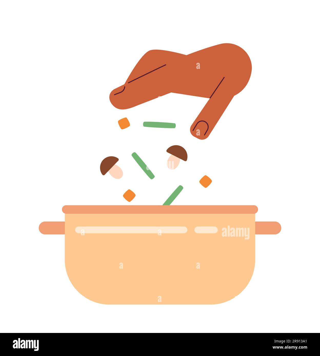 Add vegetables in pan flat semi flat colour vector object Stock Vector ...