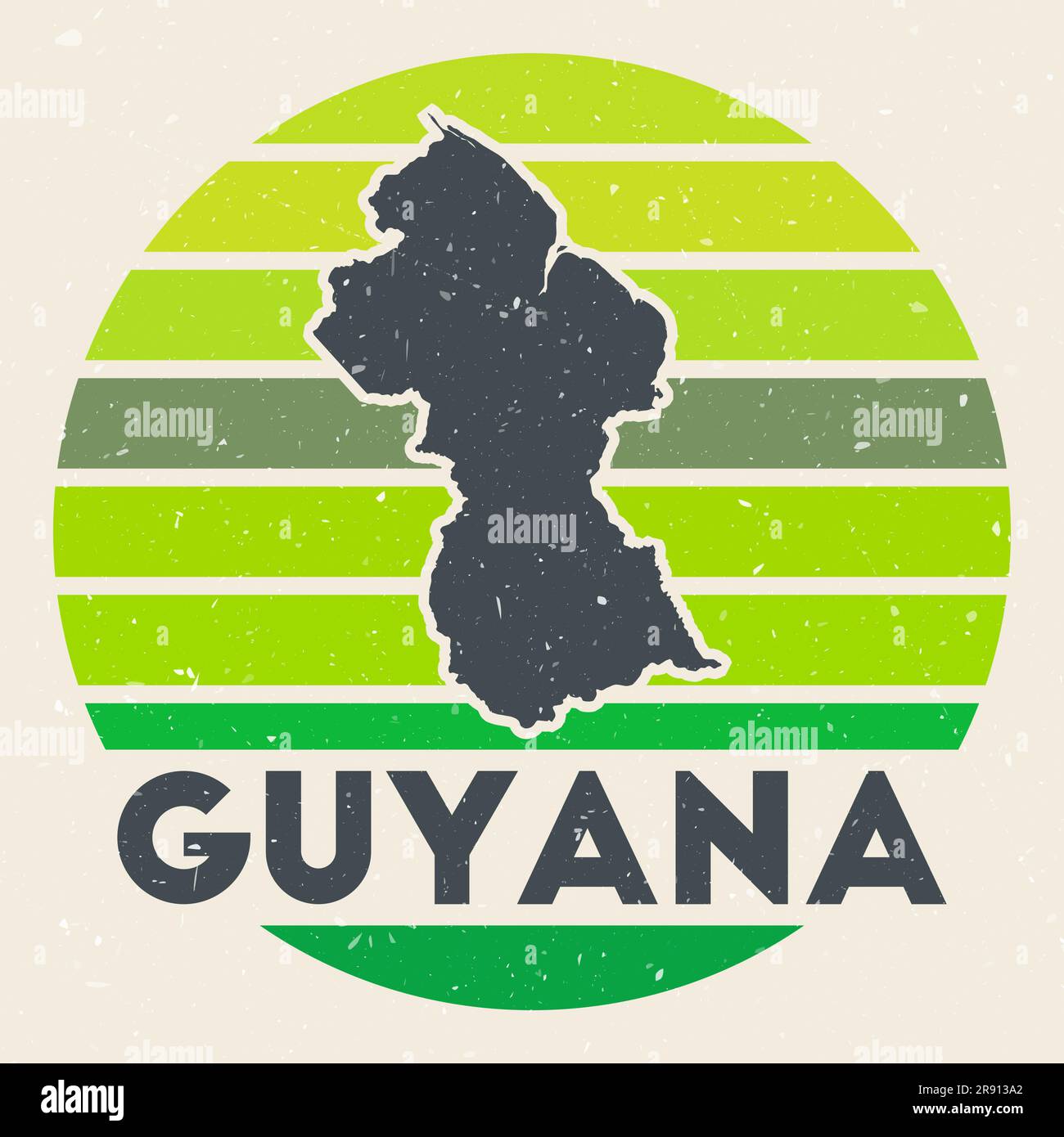 Guyana logo. Sign with the map of the country and colored stripes ...
