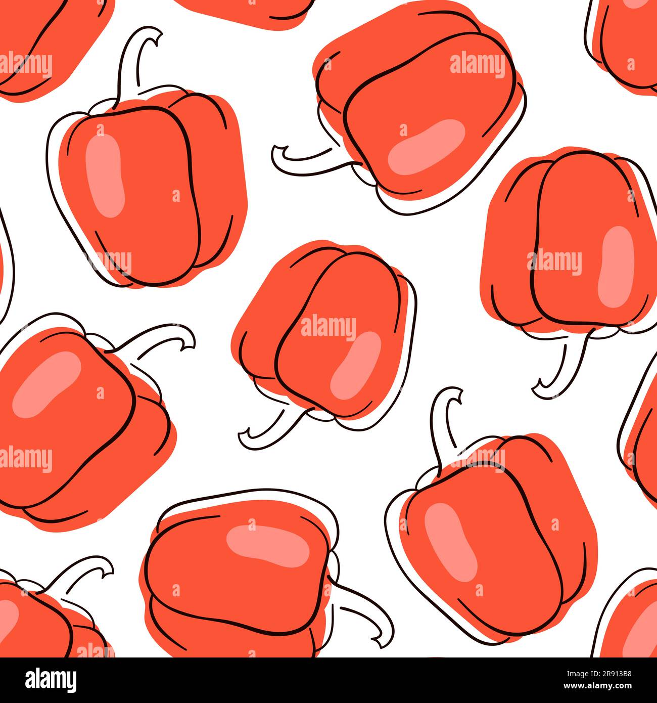 Red pepper vector seamless pattern. Line art doodle style. Isolated on ...