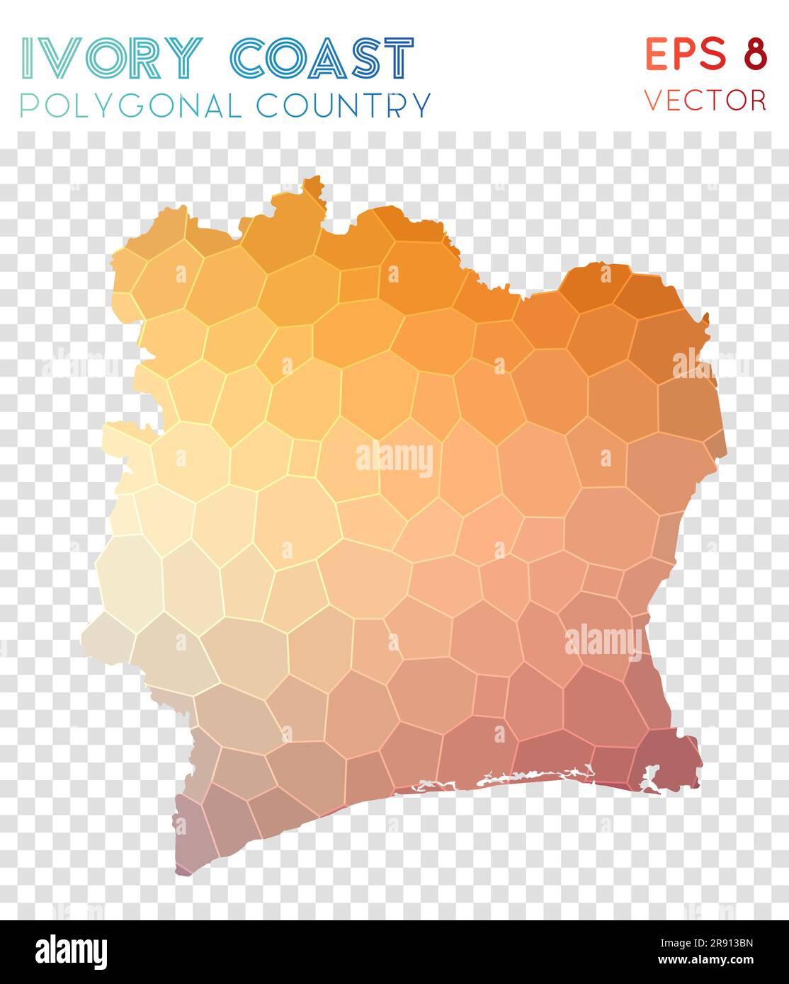 Ivory Coast polygonal map, mosaic style country. Delightful low poly ...