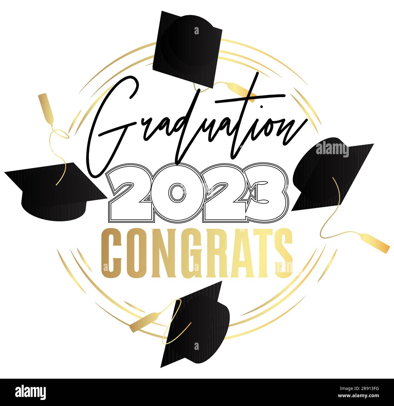 Graduation black and gold vector design. Class of 2023, golden high ...