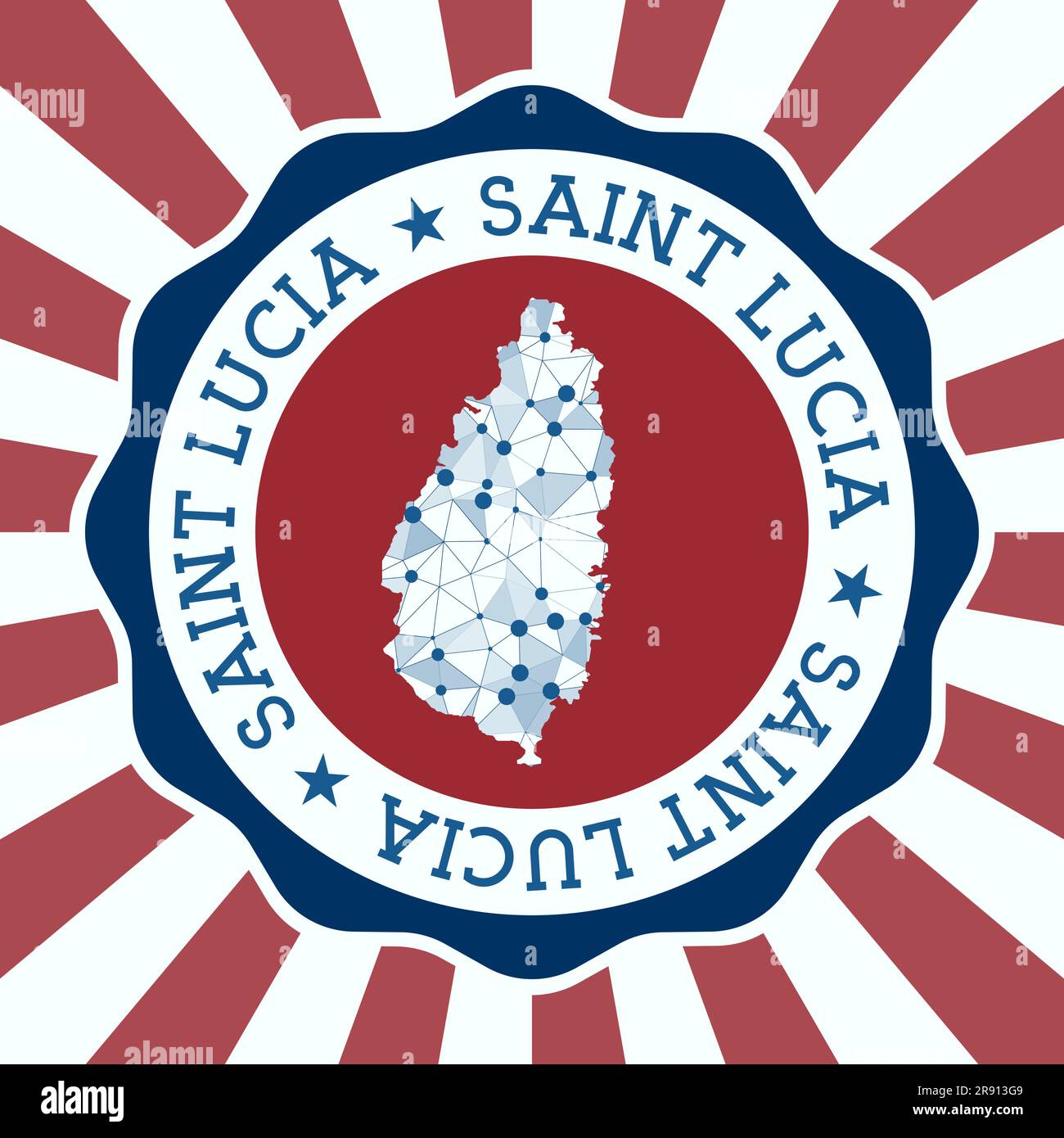 Saint Lucia Badge. Round logo of island with triangular mesh map and ...