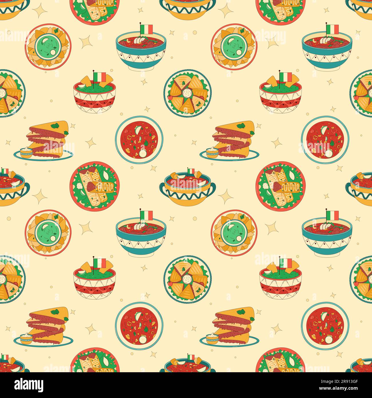 Mexican traditional food seamless pattern. Vector illustration in hand ...