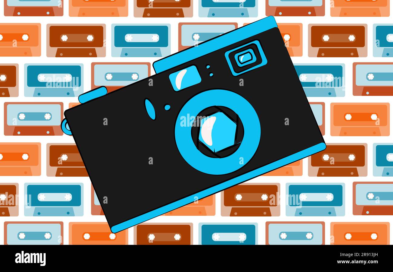 Old blue retro vintage antique hipster obsolete camera with a lens and ...