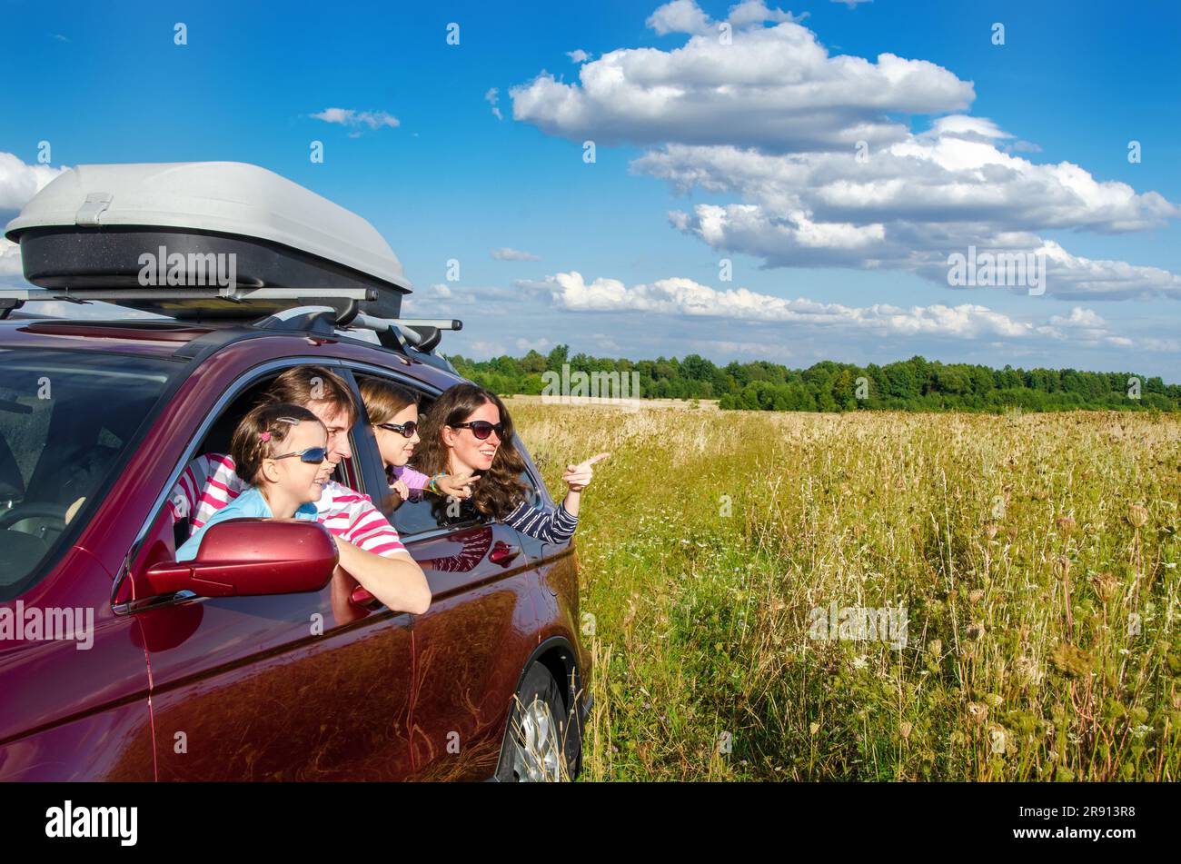 Family car travel on vacation trip, happy parents with children in ...