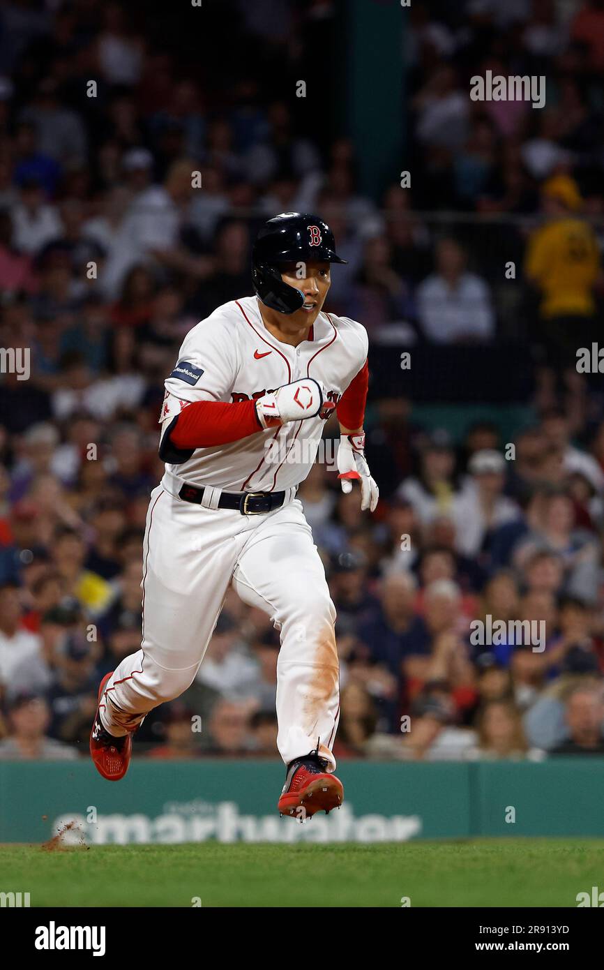 Boston Red Sox's Masataka Yoshida runs out a hit against the New York ...