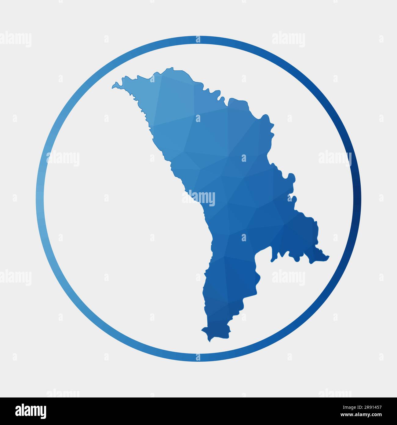 Moldova icon. Polygonal map of the country in gradient ring. Round low ...