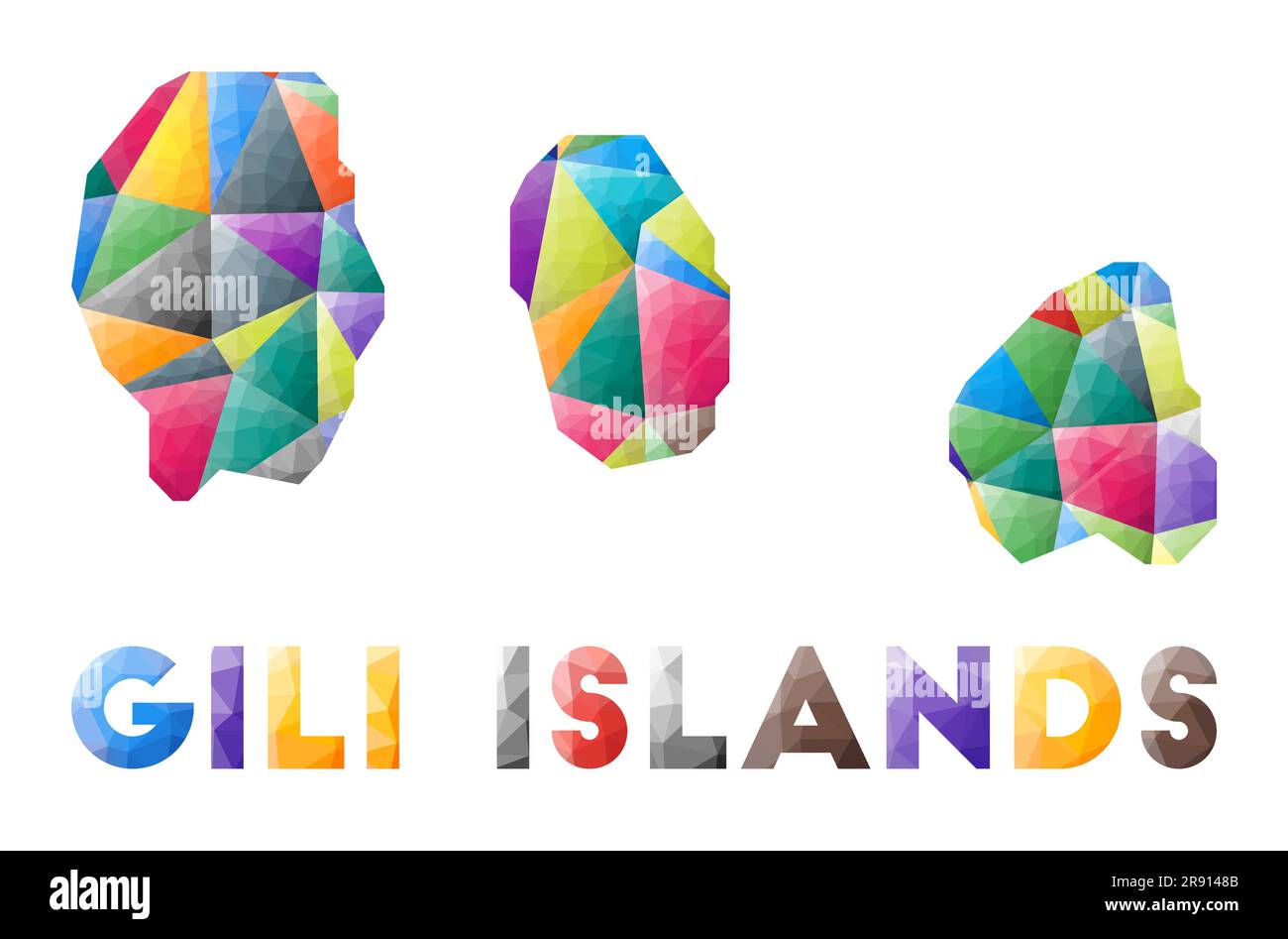 Gili Islands - colorful low poly island shape. Multicolor geometric ...