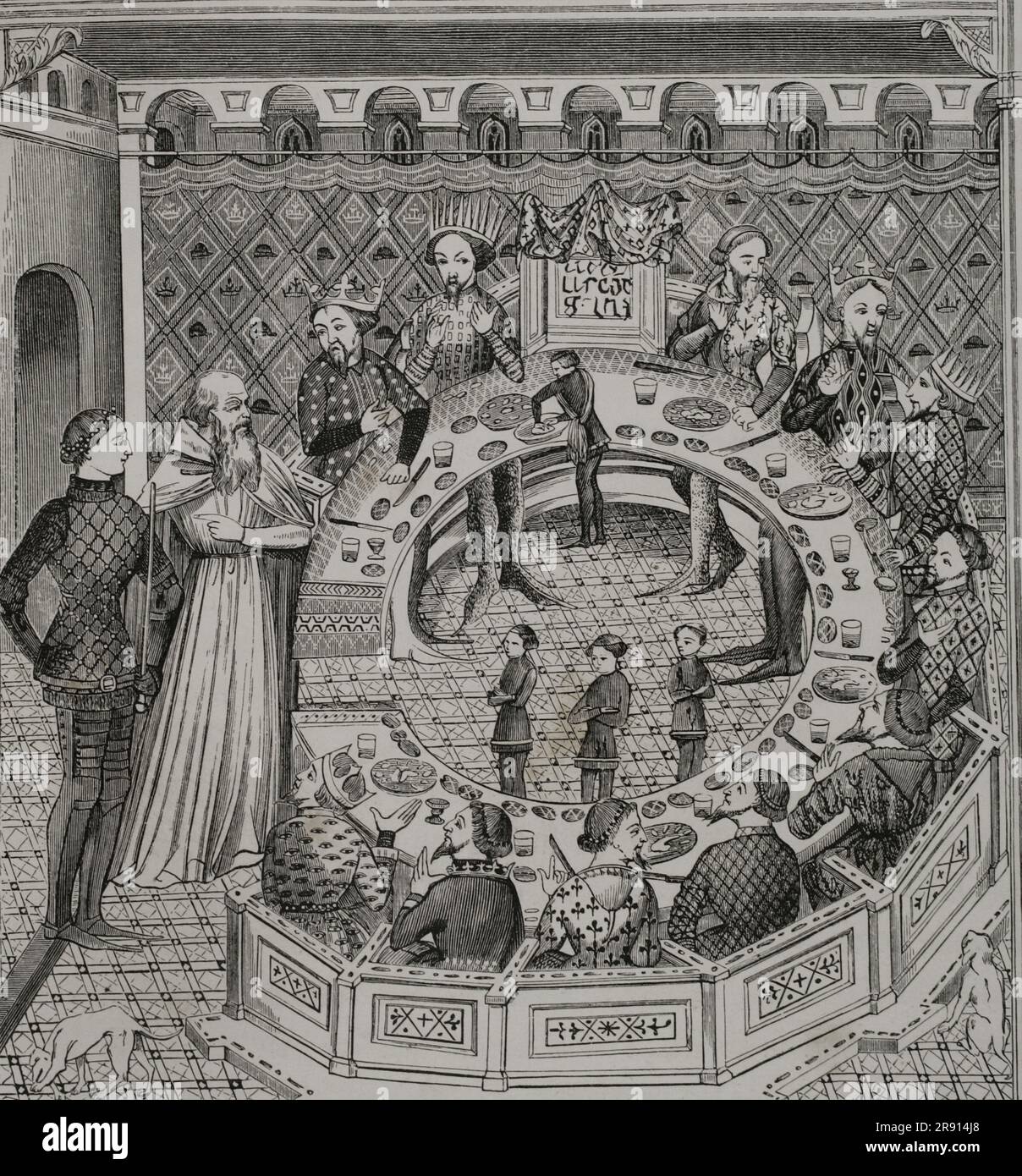 King Arthurs Round Table. Engraving from a 14th-century miniature. "Les ...