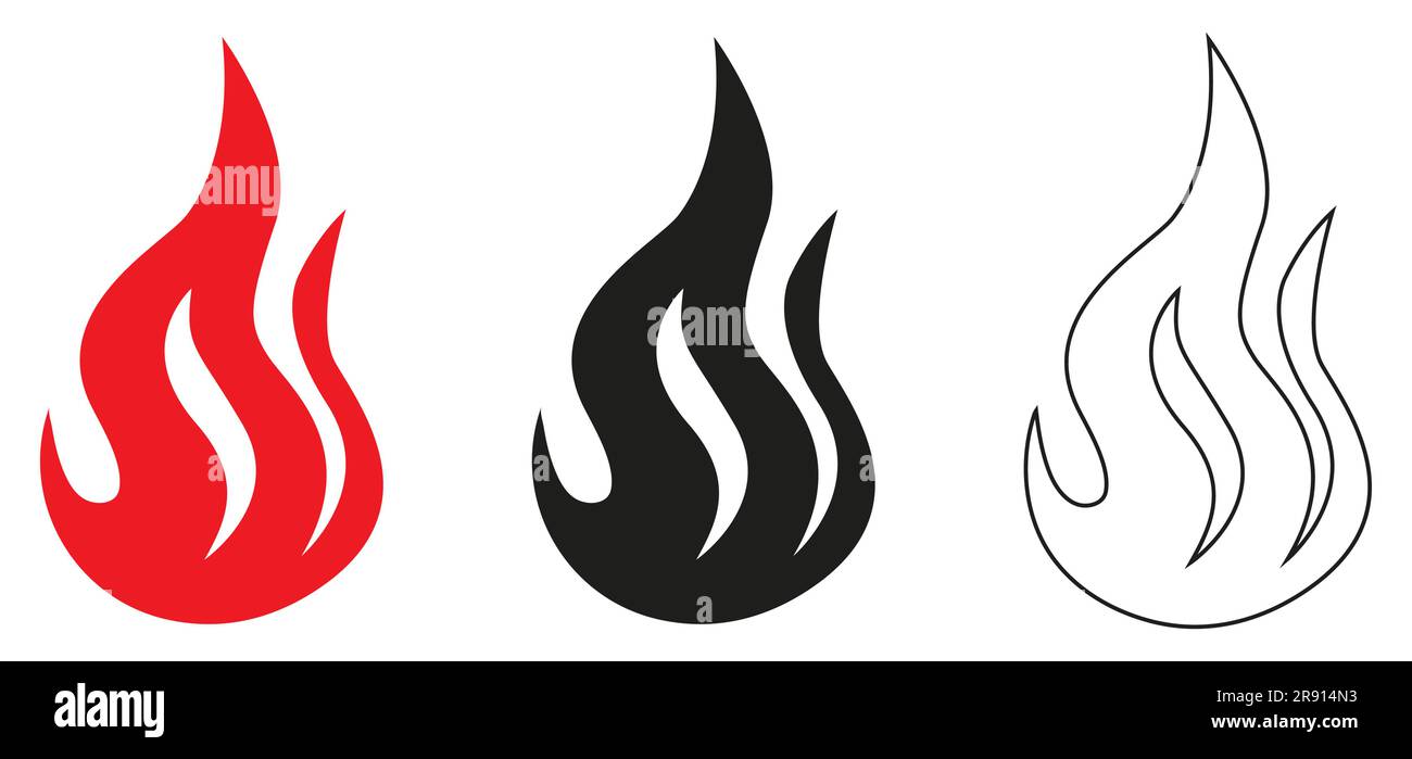 Fire flame icon set. Fire symbols isolated on white background Stock ...