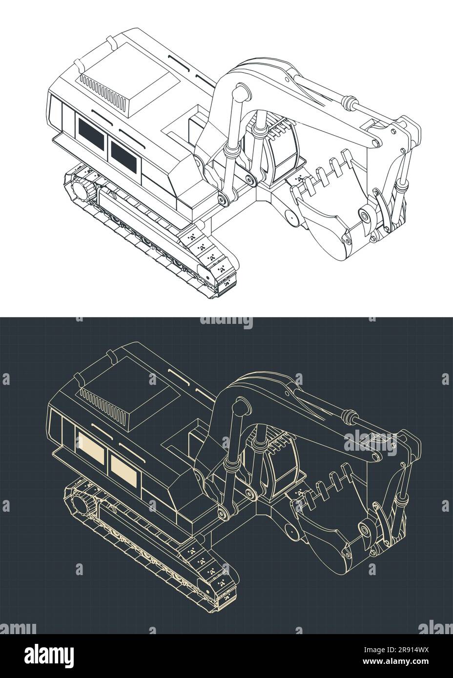 Stylized vector illustrations of isometric blueprints of a large ...