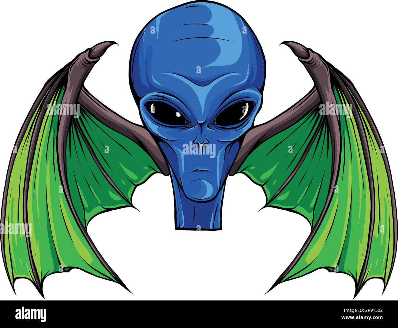 vector illustration of alien head with bat wing on white background ...