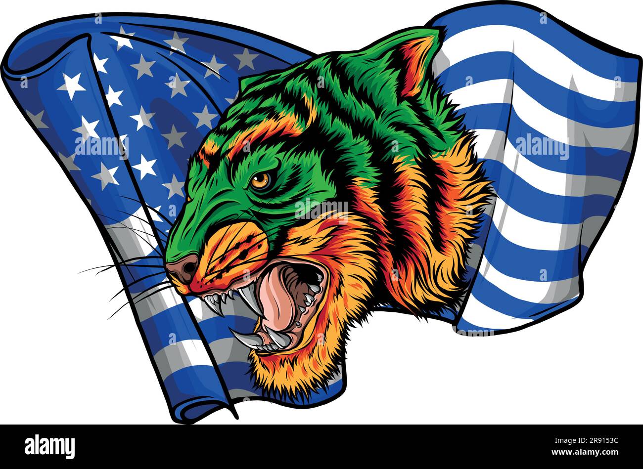 vector illustration of tiger head and American flag Stock Vector Image ...