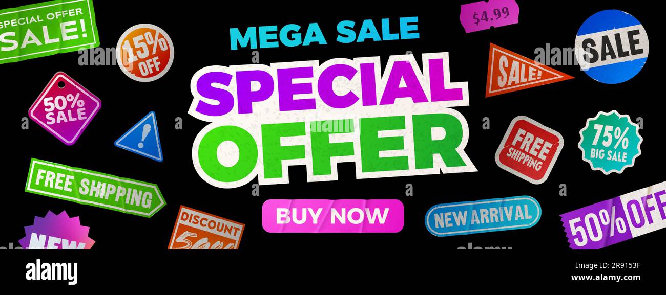 Price sticker with rectangle tape label vector pack. Old vintage sale ...