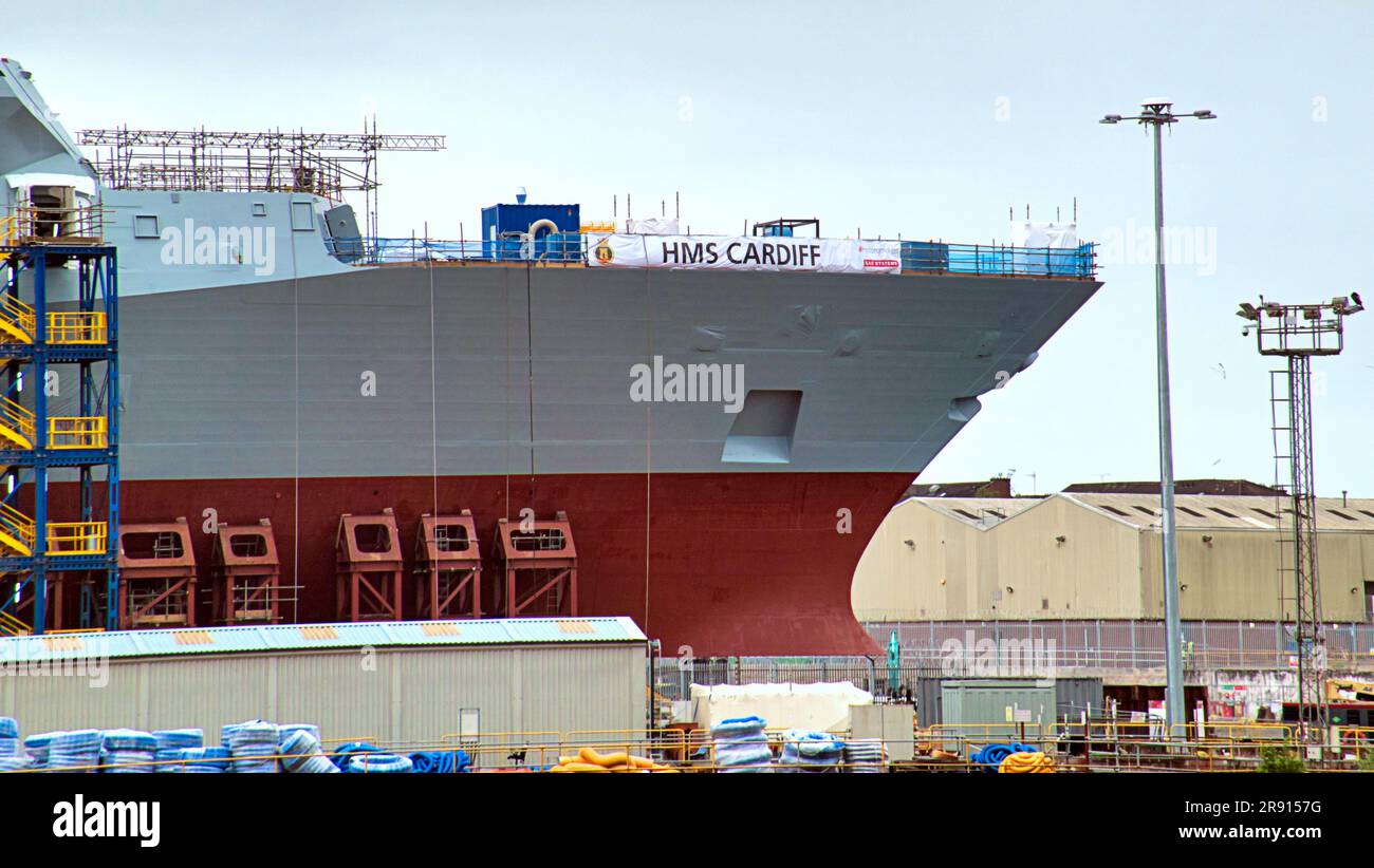 Glasgow, Scotland, UK 23rd June, 2023. HMS Cardiff half ship emerges at ...