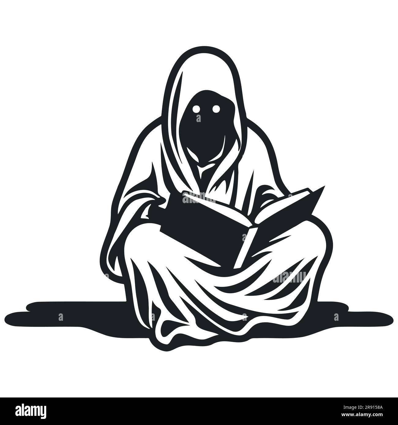 Cute Ghost Read Book Draw Illustration In Black And White Stock Vector Image And Art Alamy