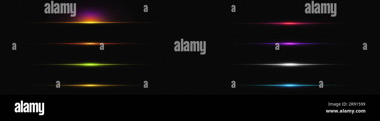 Realistic set of color light lines isolated on transparent background ...