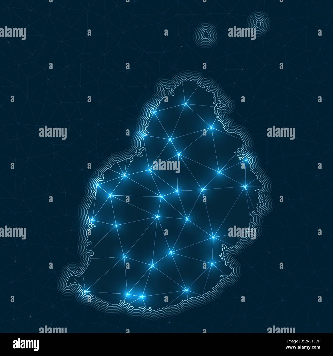 Mauritius network map. Abstract geometric map of the island. Digital ...