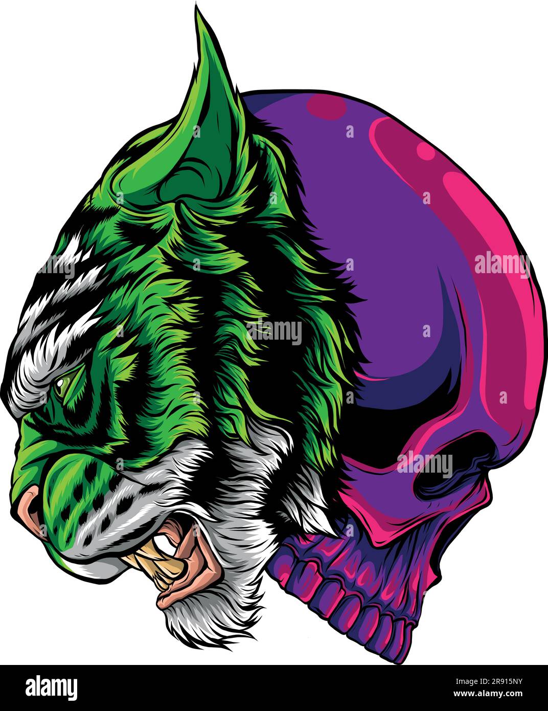 tiger head with human skull on white background Stock Vector Image ...