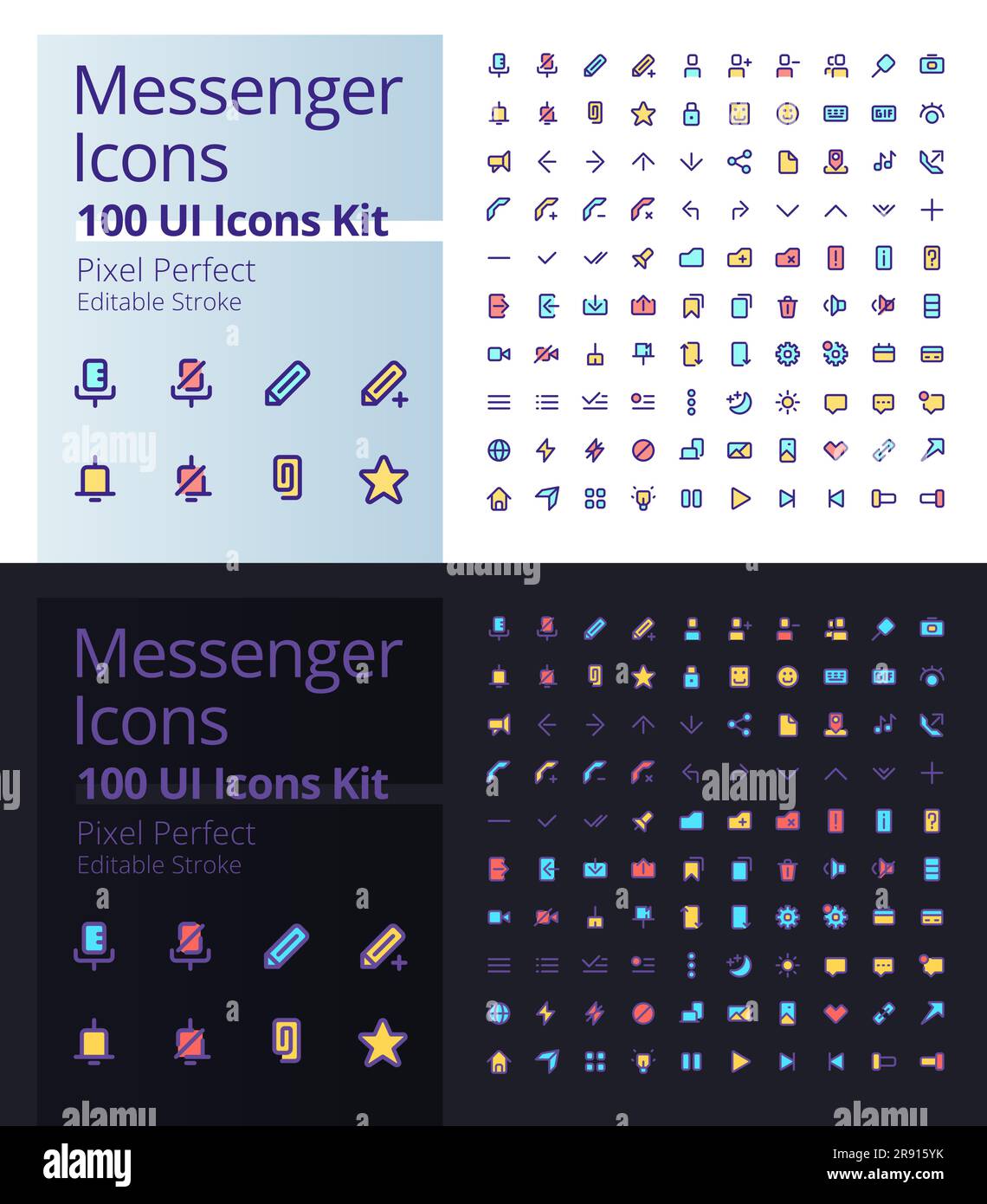 Messenger pixel perfect RGB color ui icons kit for dark, light mode Stock Vector Image & Art - Alamy
