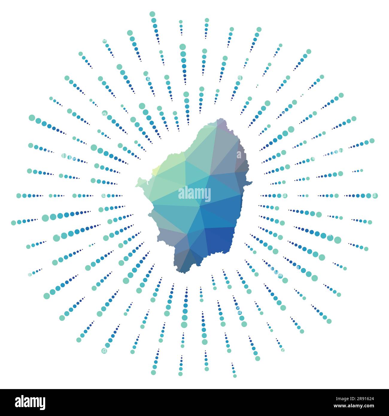 Shape of Naxos, polygonal sunburst. Map of the island with colorful ...