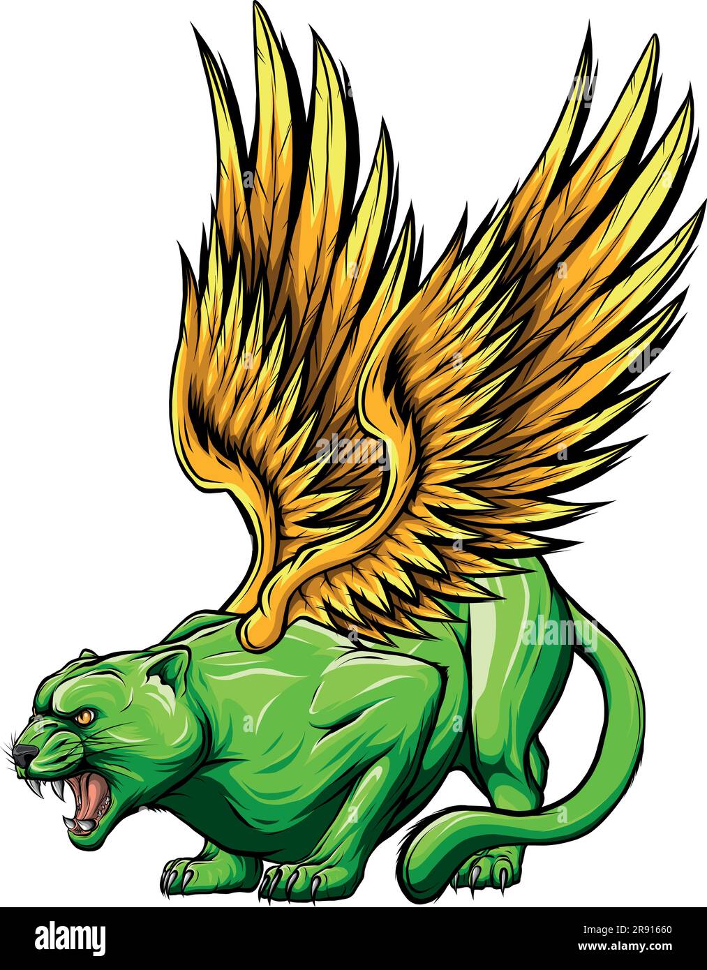 vector illustration of Winged panther on white background Stock Vector ...
