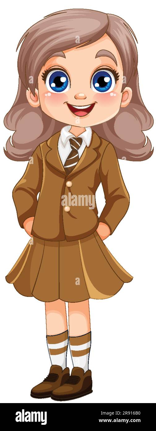 Cute girl student cartoon character in school uniform illustration ...