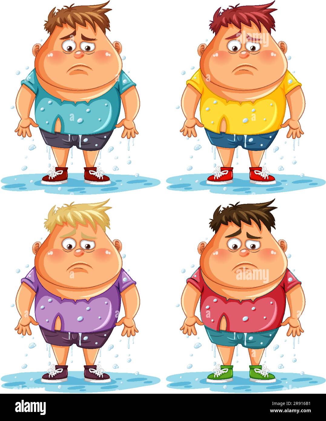 Sad Man Messing Up with Wet Water Collection illustration Stock Vector ...